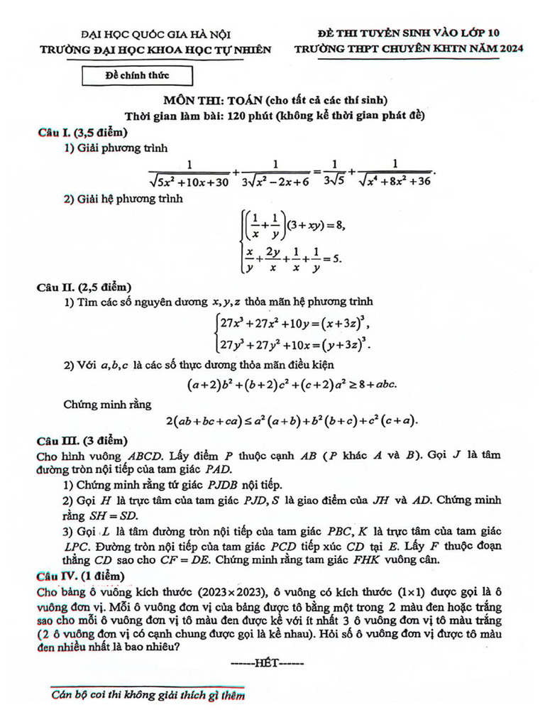 De Vong 1 Chuyen KHTN 2024 | PDF