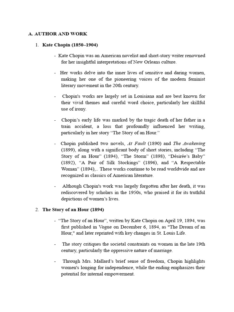 Kate Chopin's "The Story of an Hour" Analysis | PDF