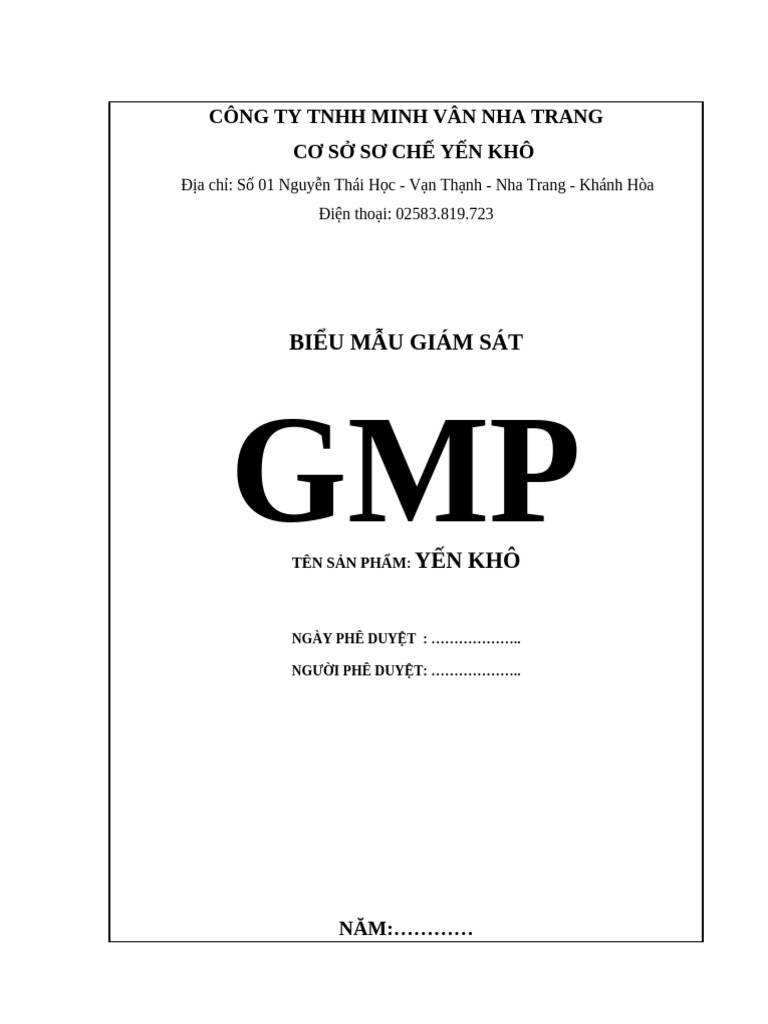 Biểu mẫu giám sát GMP yến tinh chế | PDF