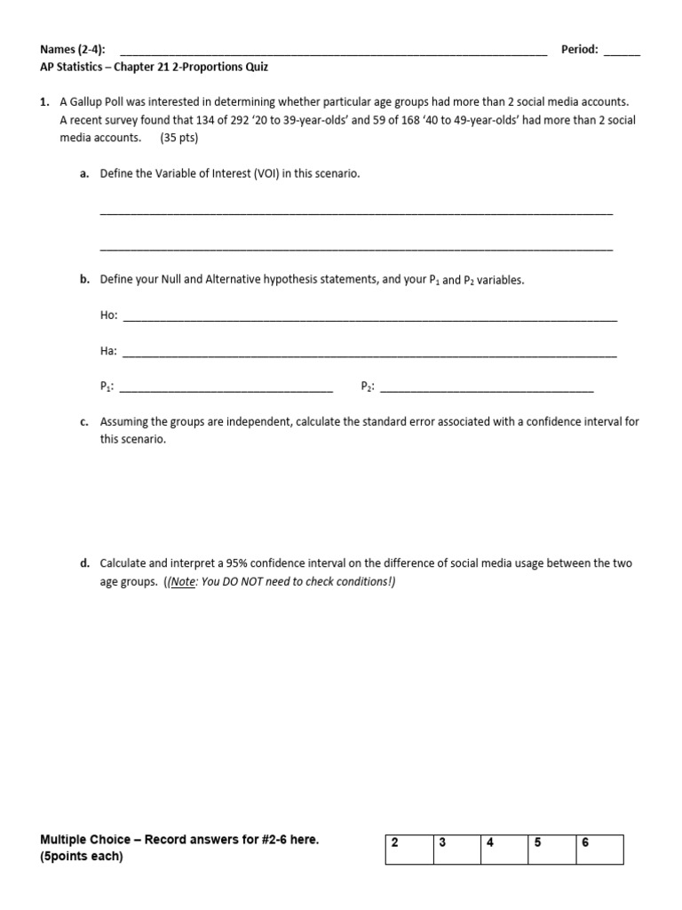 AP Statistics 2-Proportions Quiz Guide | PDF | Null Hypothesis | Statistics