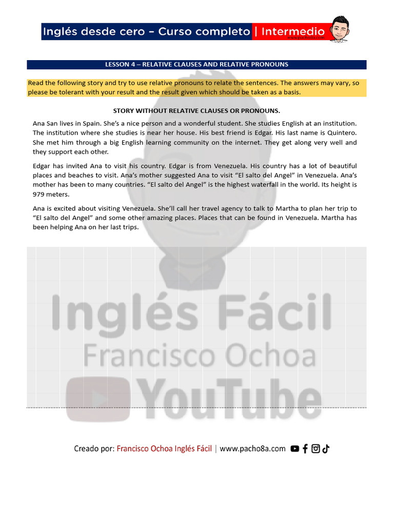 LESSON 4 - Relative Clauses and Relative Pronouns | PDF | Syntax | Language Mechanics