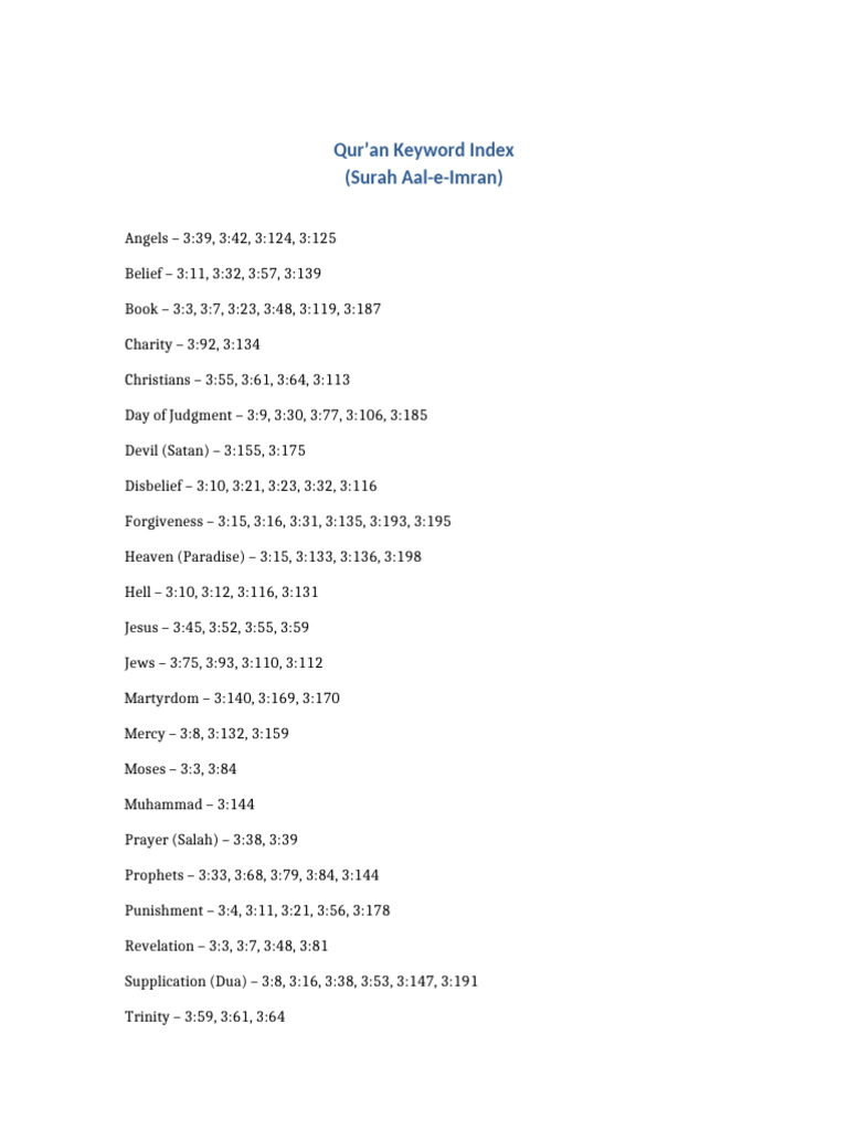 Quran Keyword Index AlImran | PDF