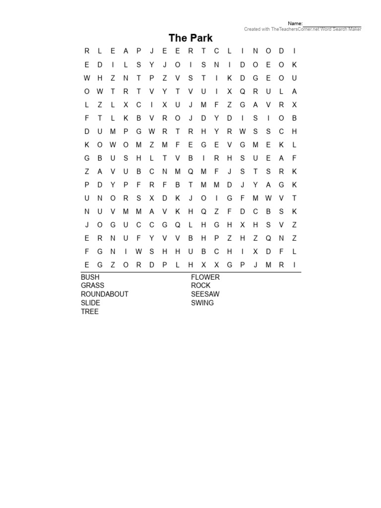 Park-Themed Word Search Puzzle | PDF