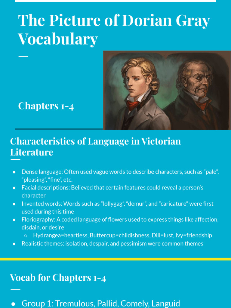 Victorian Vocabulary: Dorian Gray Chapters 1-4 | PDF