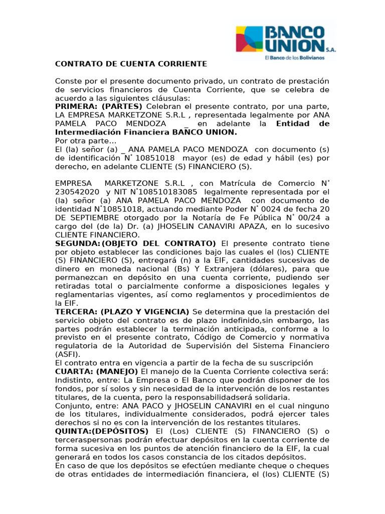 Contrato Cuenta Corriente | PDF | Bancos | Cheque