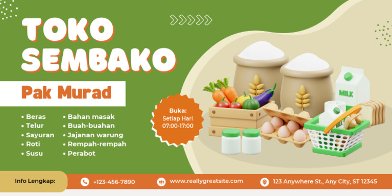 Hijau Oranye 3D Spanduk Toko Sembako | PDF