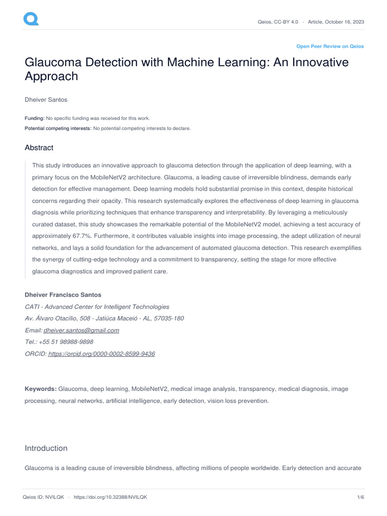 Glaucoma Detection With Machine Learning An Innova | PDF | Deep ...