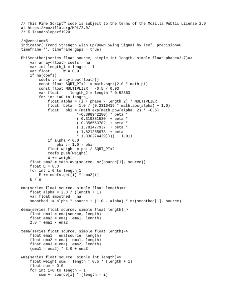 Trend Strength With Up Down Swing Signal by Leo | PDF | Moving Average | Parameter (Computer ...