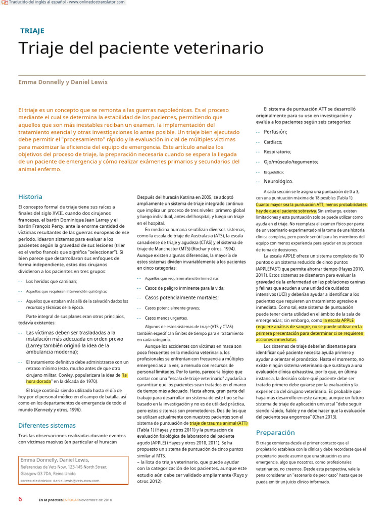 1 Triage of The Veterinary Patient..en - Es | PDF | Medicina CLINICA ...