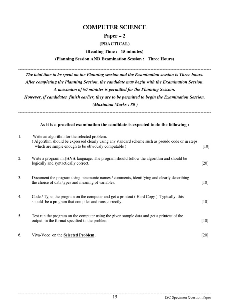 ISC Computer Science Practical | PDF | Algorithms | Test (Assessment)
