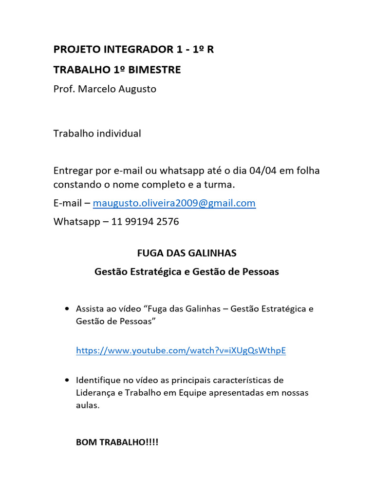 Trabalho Proj Integ 1 - 1o bimestre[1] (1) | PDF