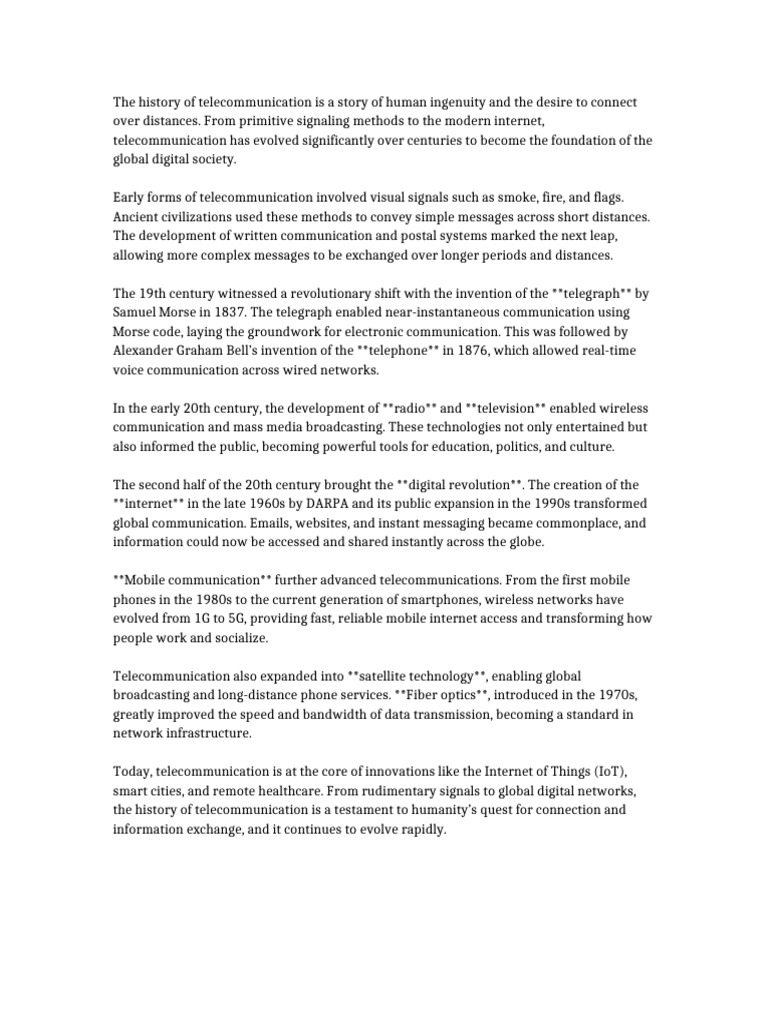 Evolution of Telecommunications History | PDF | Telecommunications ...