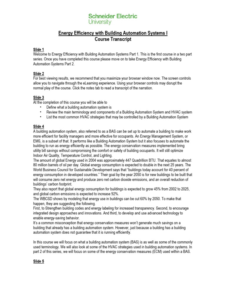 Energy Efficiency With Building Automation Systems I Transcript | PDF | Energy Conservation ...