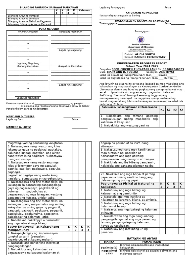 Progress Reportcard Kinder | PDF