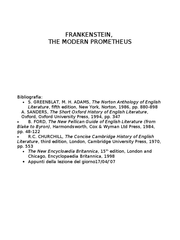 Comparing Prometheus and Frankenstein | PDF | Frankenstein | Mary Shelley