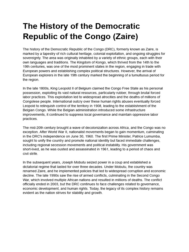 The History of DRC (Zaire) | PDF | Democratic Republic Of The Congo ...