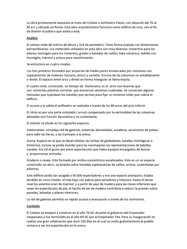 Estructura y dimensiones del Coliseo Romano | PDF | Diseño ...