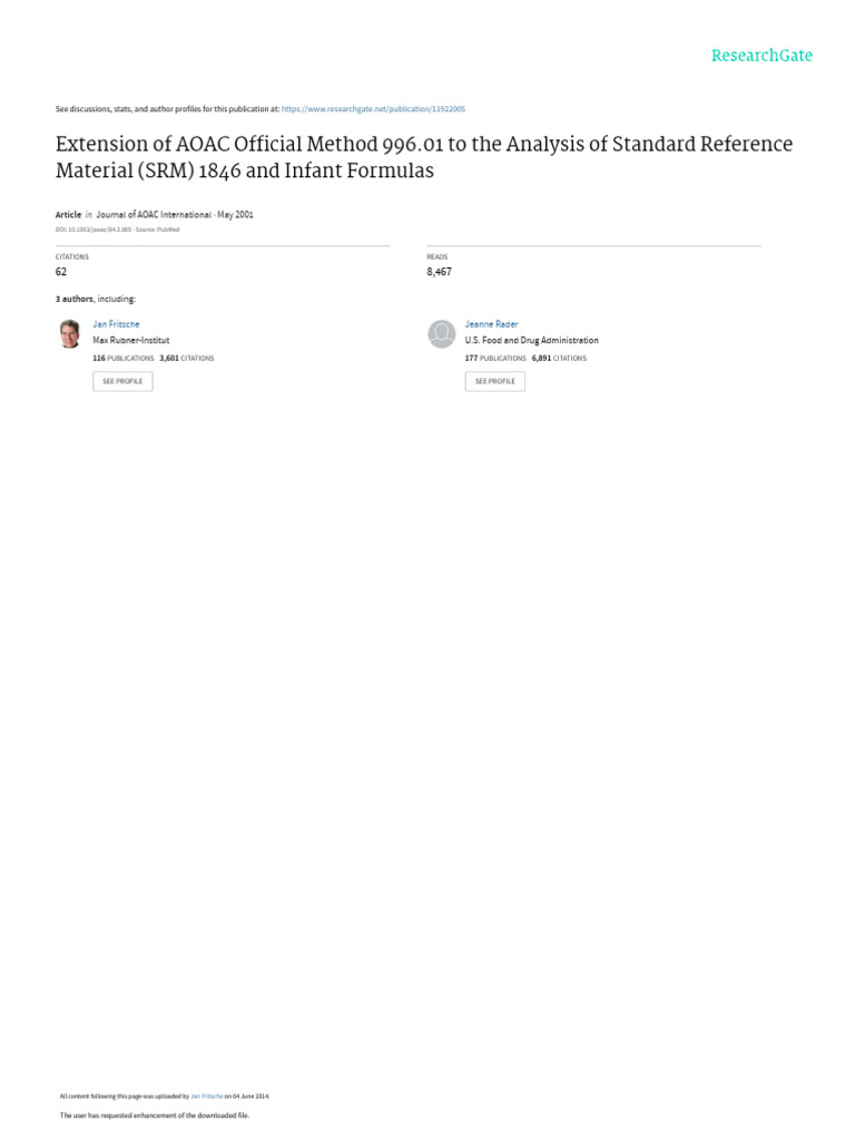 Extension of AOAC Official Method 99601 To The Ana | PDF | Infant ...