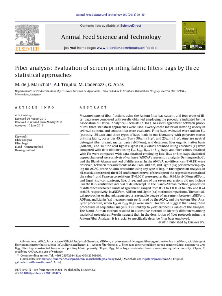 Ankom fibre analysis bag pore size | PDF | Analysis Of Variance ...
