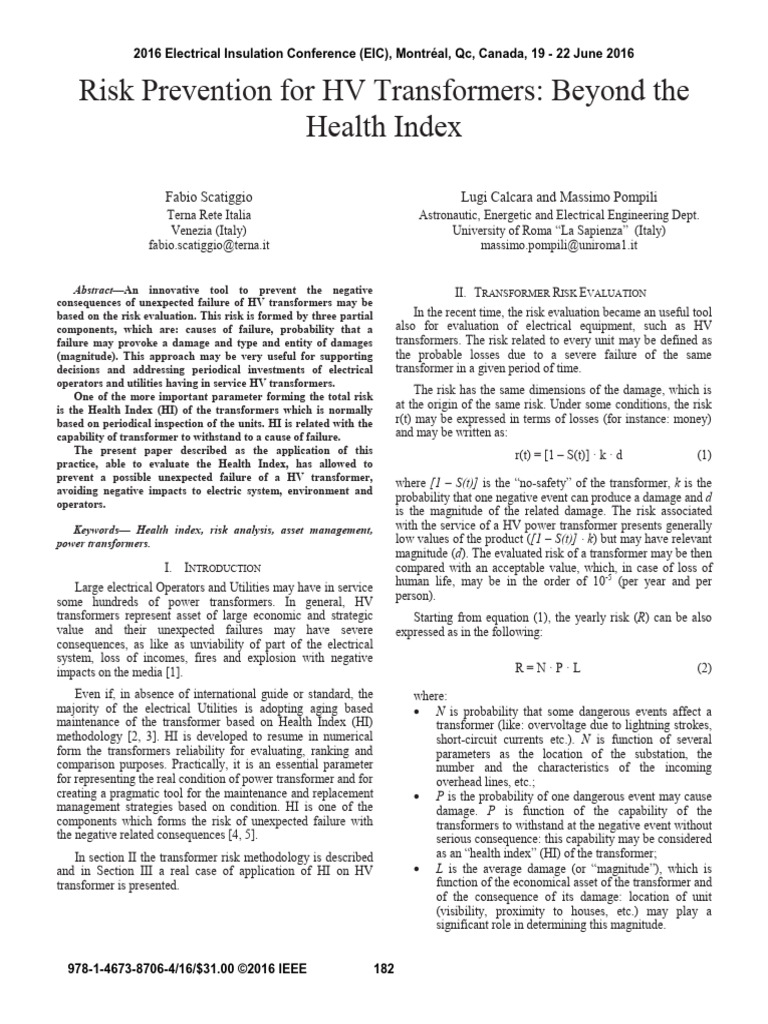 Risk Prevention for HV Transformers Beyond the Health Index | PDF ...