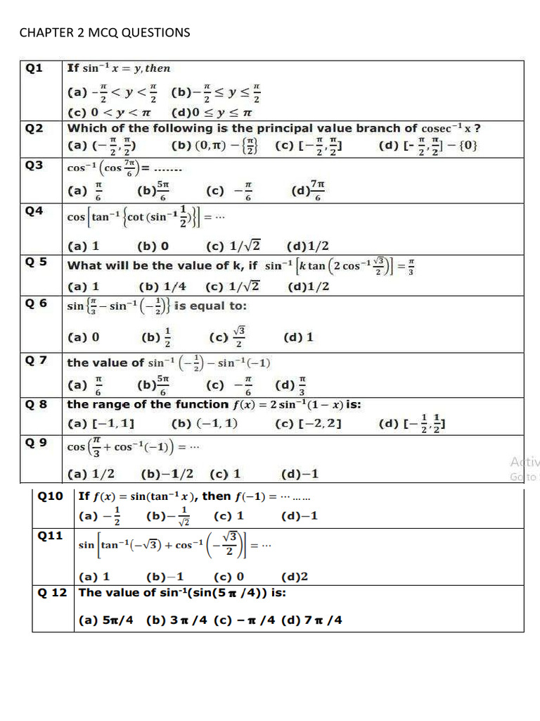 Chapter 2 Maths MCQ | PDF