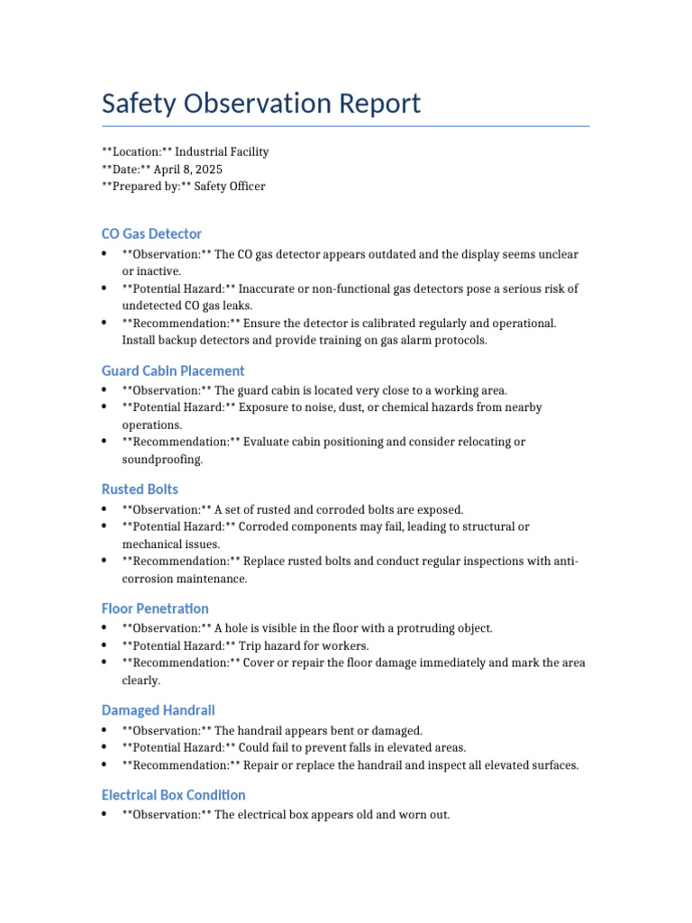 Updated Safety Observation Report | PDF | Corrosion | Hazards