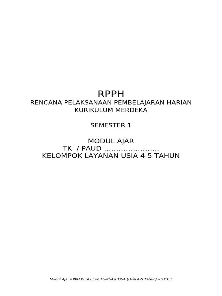 Bagi CTH - MODUL AJAR RPPH TK A | PDF