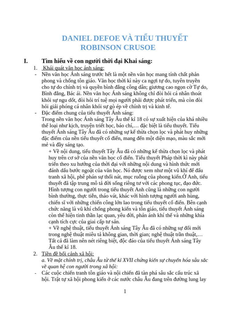 Daniel Defoe Và Tiểu Thuyết Robinson Crusoe | PDF