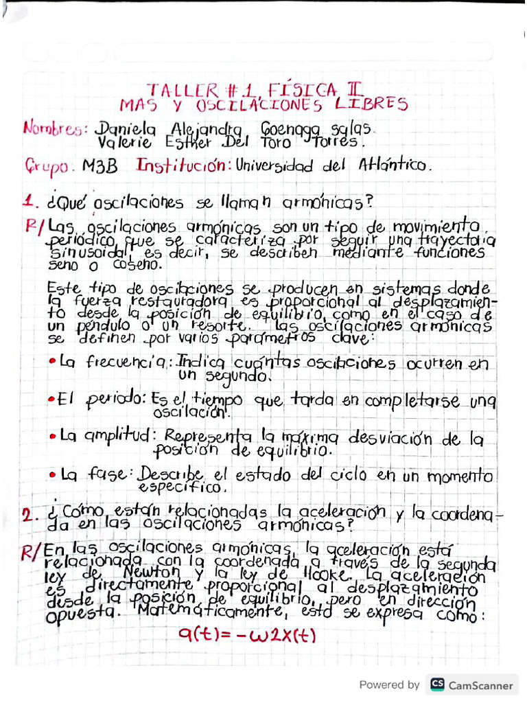 Mas y Oscilaciones Libres - Taller #1 (Física Ii) | PDF