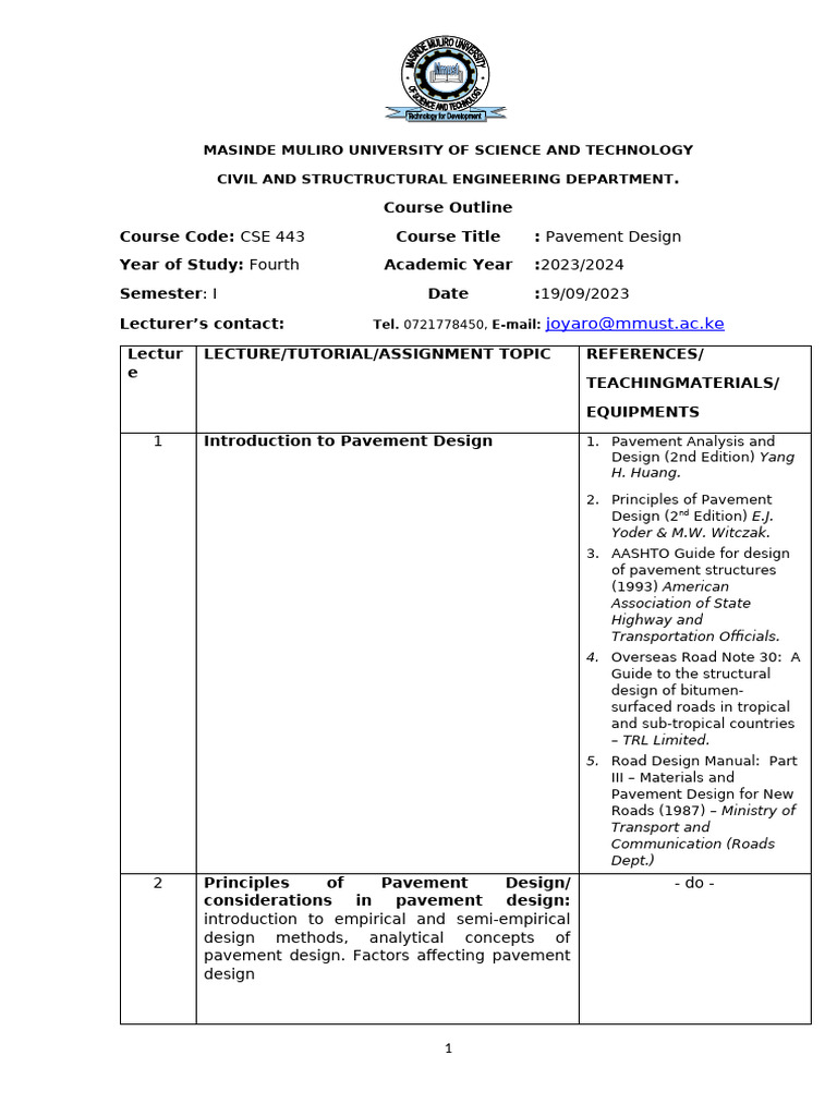 CSE 443 Course Outline and Schedule | PDF | Road Surface | Civil Engineering