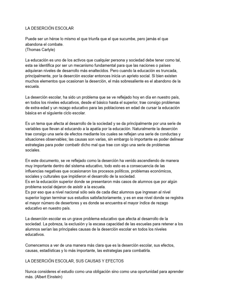 Causas y Efectos de la Deserción Escolar | PDF | Escuelas | Educación ...