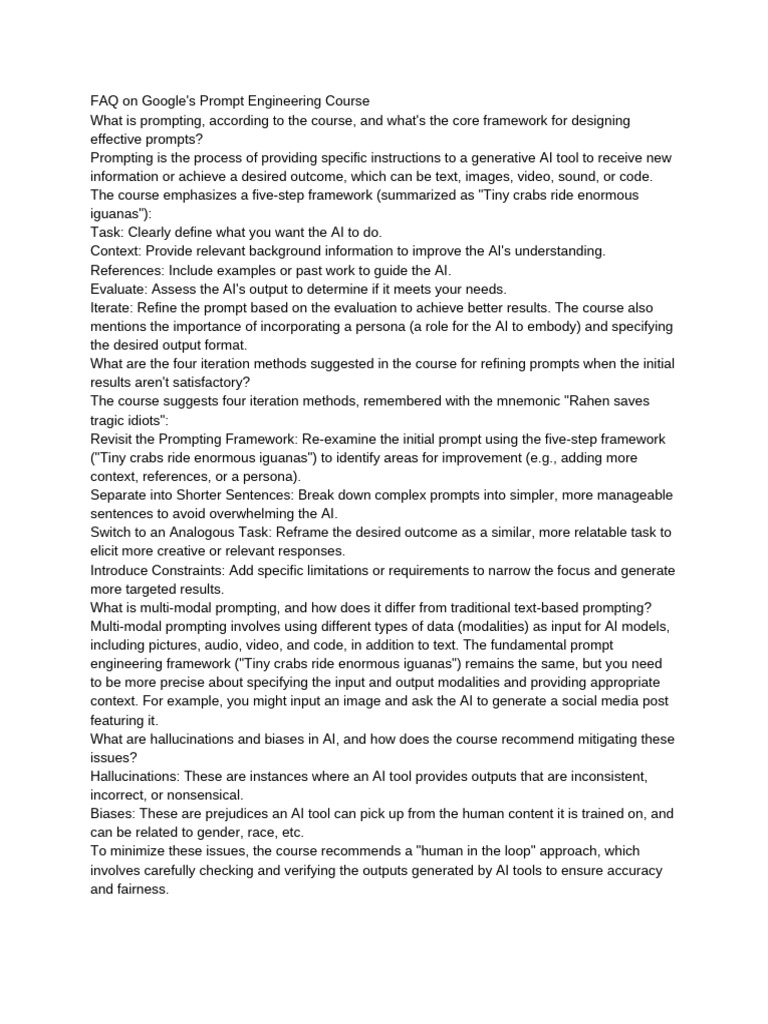 Google Prompt Engineering Course FAQ | PDF | Artificial Intelligence ...