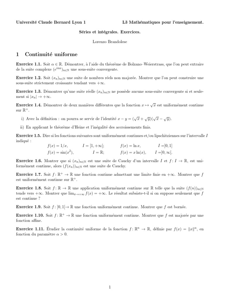 Exercices de mathématiques : suites et intégrales | PDF | Limite ...
