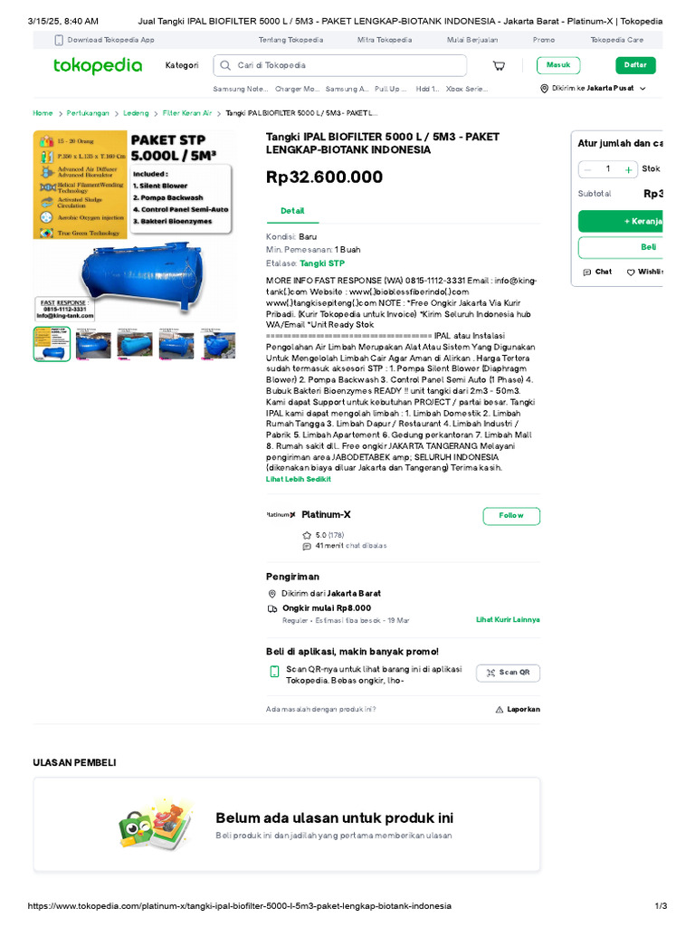 Jual Tangki IPAL BIOFILTER 5000 L - 5M3 - PAKET LENGKAP-BIOTANK ...