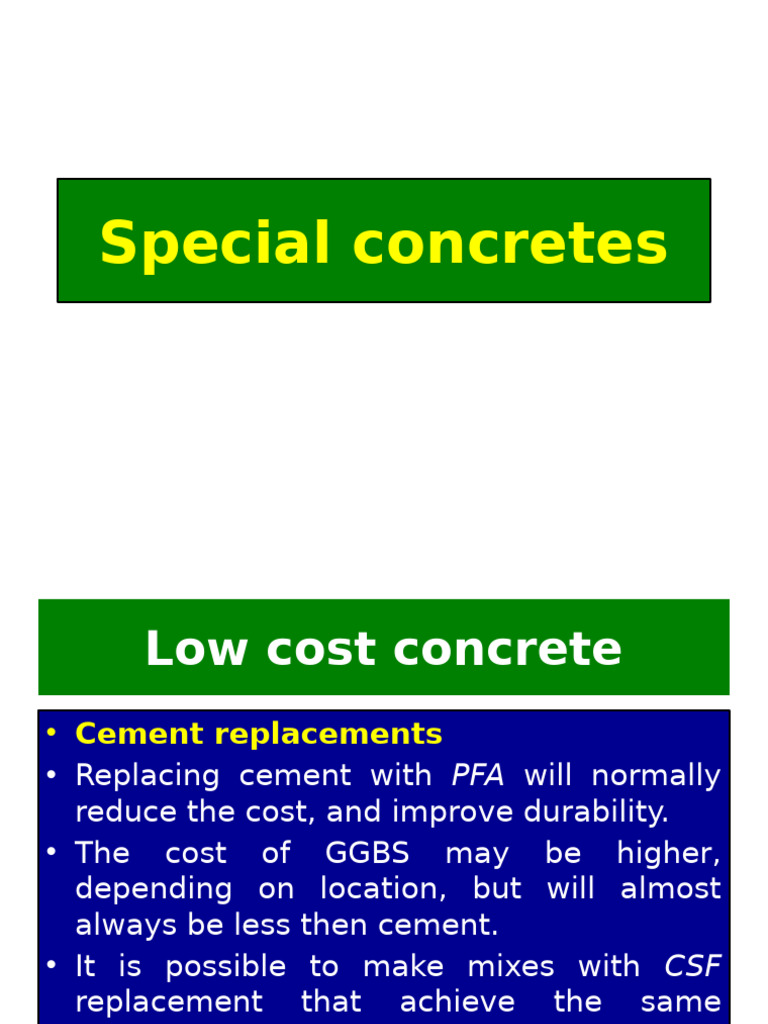 Special Concrete Types and Benefits | PDF | Concrete | Cement