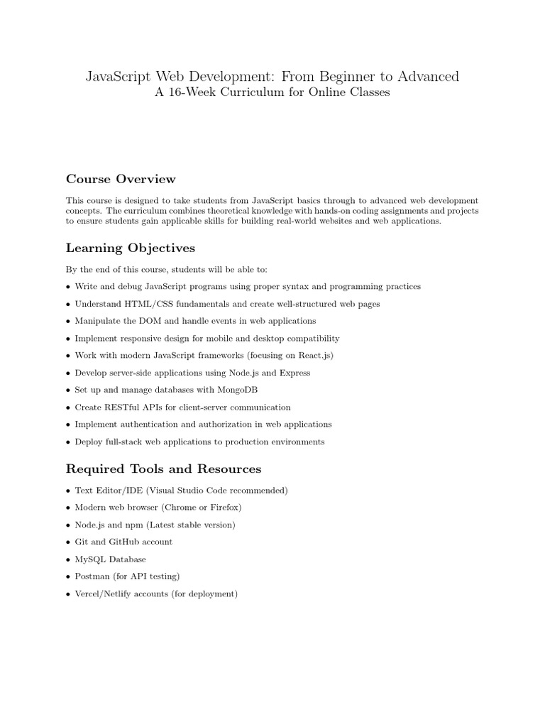 Web Development Course Outline | PDF | World Wide Web | Internet & Web