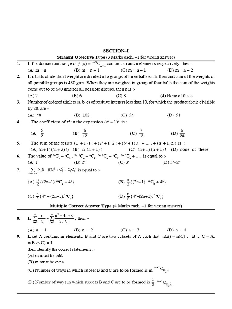 Section-I Straight Objective Type 1. 2.: 3 Marks Each, - 1 For Wrong ...