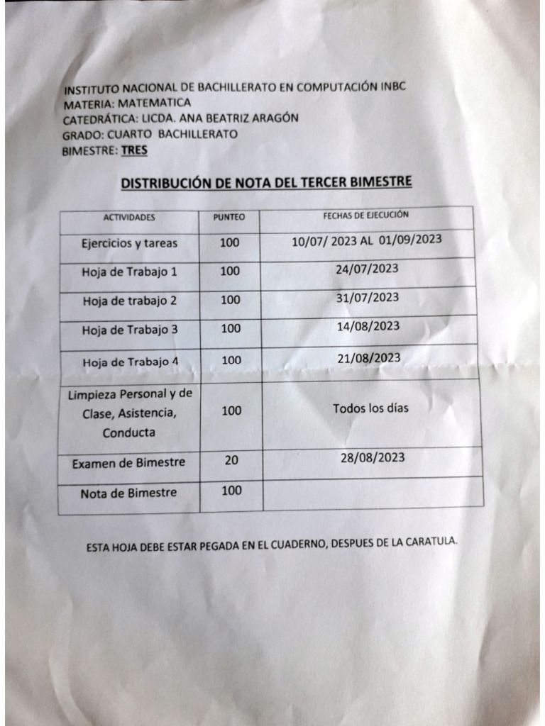 Hoja 3er Bimestre | PDF