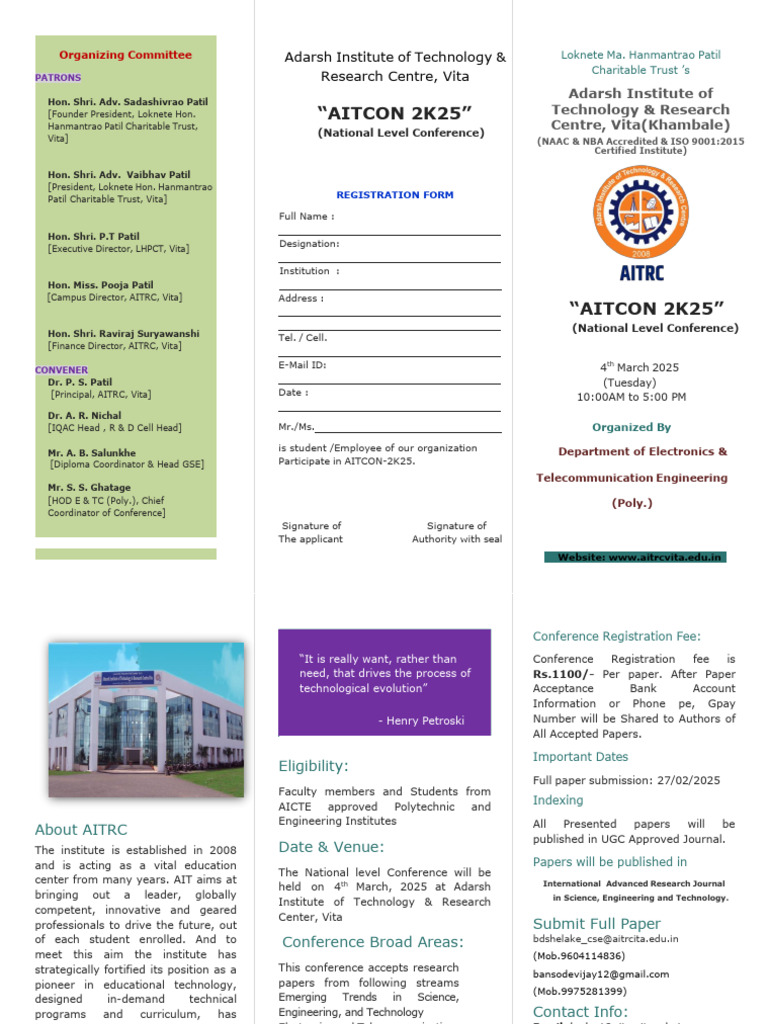 AITCON 2K25 National Conference Brochure | PDF | Engineering