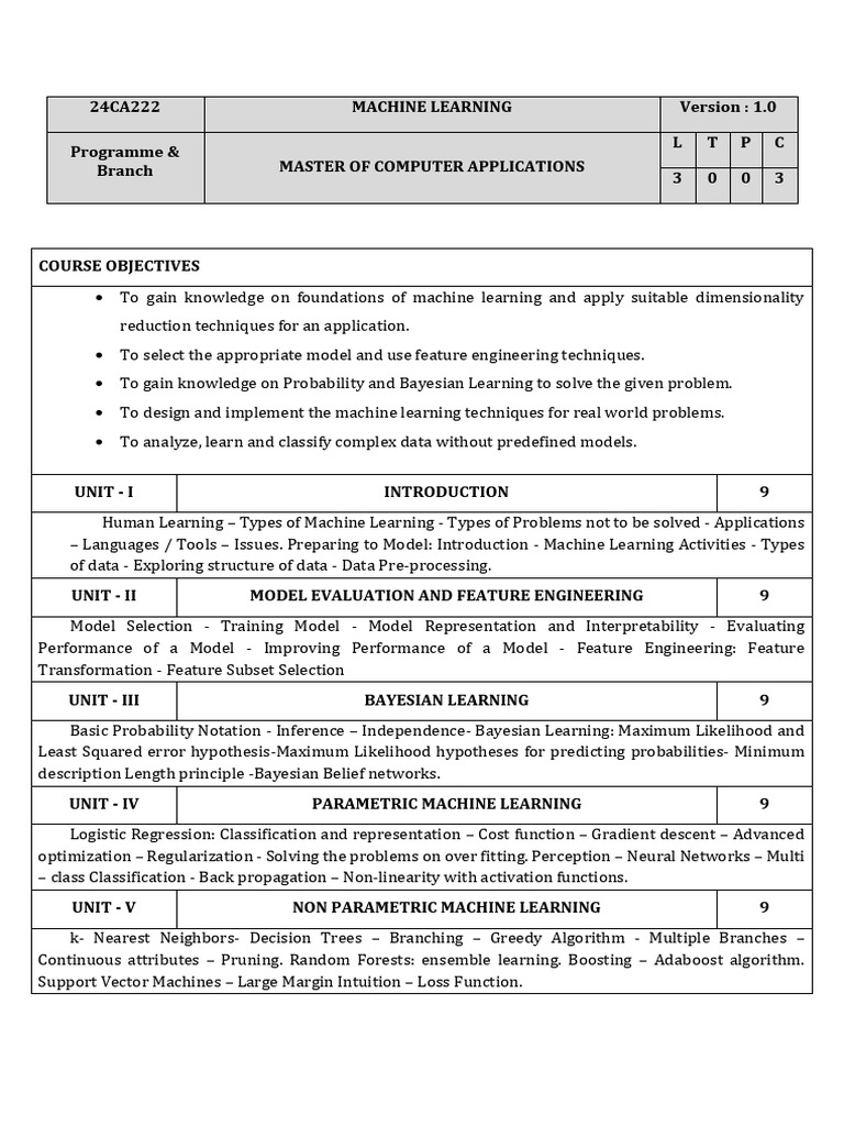 24CA222 Machine Learning | PDF | Machine Learning | Statistical Analysis