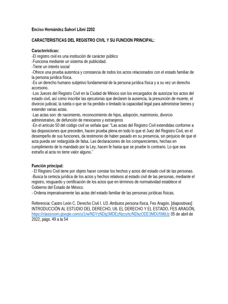 Caracteristicas Del Registro Civil | PDF