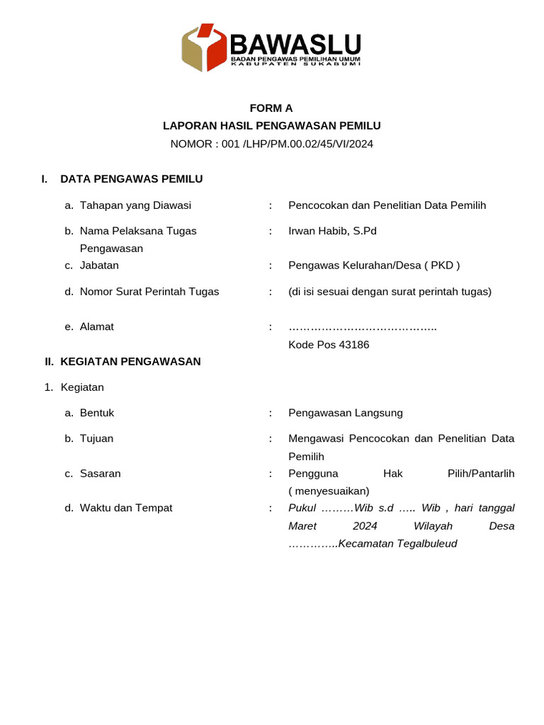 Contoh LHP Pencocokan Dan Penelitian Data Pemilih Pilkada 2024 | PDF