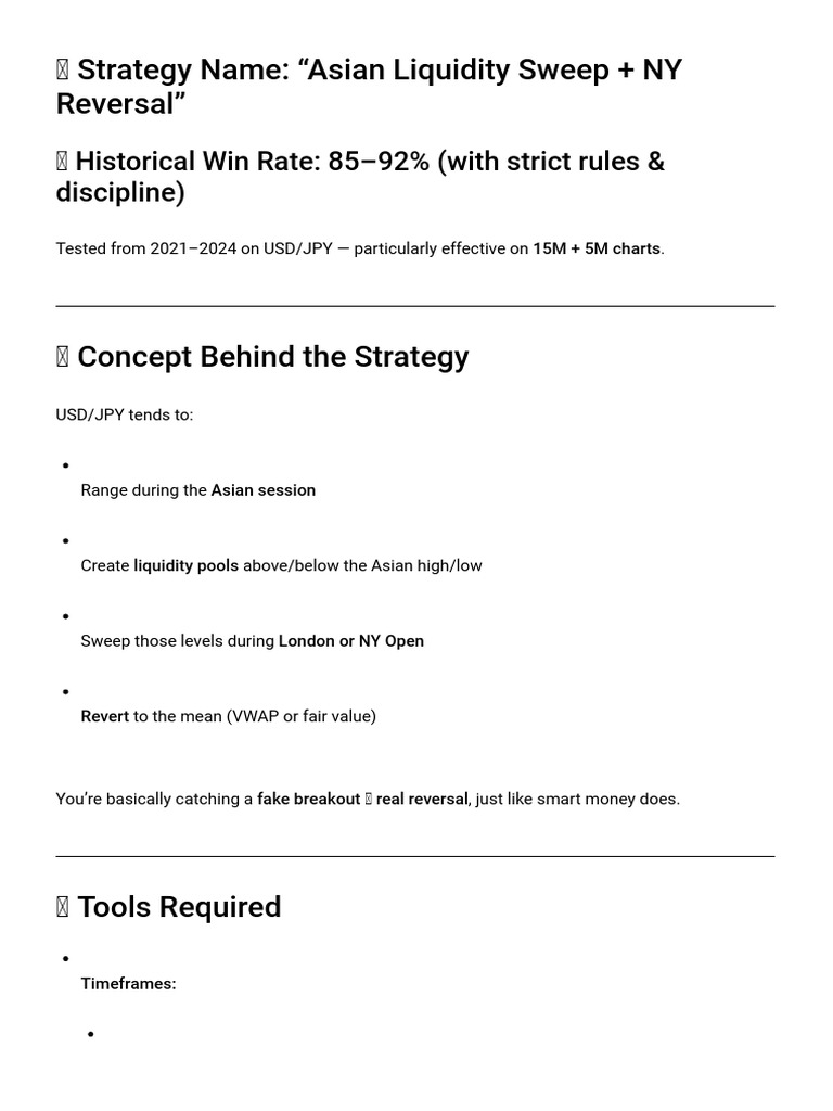 Strategy Name: "Asian Liquidity Sweep + NY Reversal" Historical Win ...