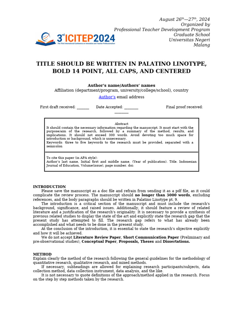 Article Template 3rd ICITEP | PDF | Academia | Inquiry