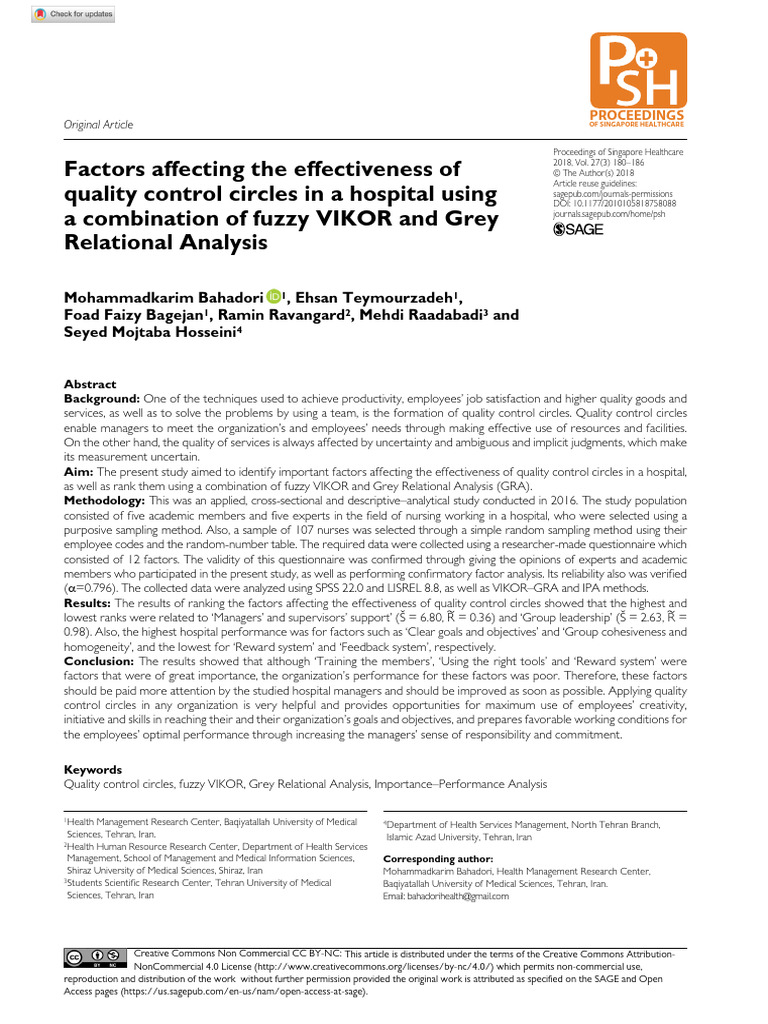 Bahadori Et Al 2018 Factors Affecting The Effectiveness of Quality Control Circles in A Hospital ...