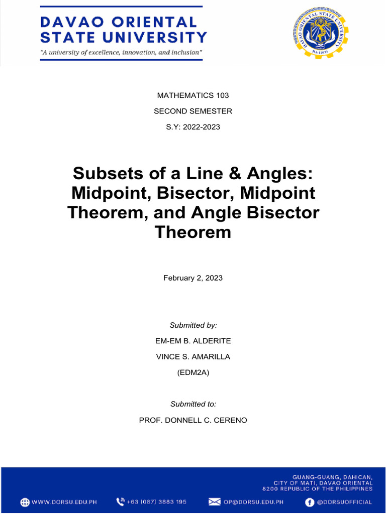Subsets of A Line Angles Midpoint Bisector Midpoint Theorem and Angle ...