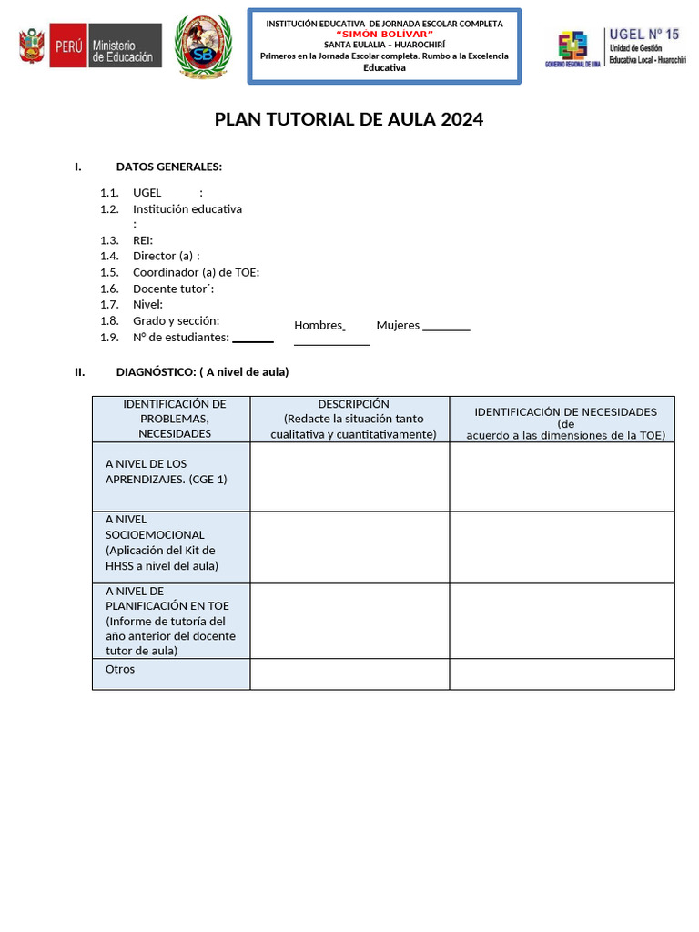 Plan Tutorial 2024: Excelencia Educativa | PDF | Salón de clases | Academia
