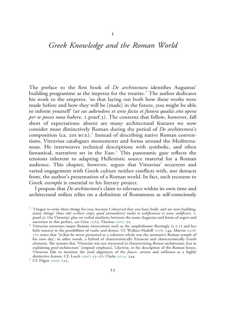 Greek Knowledge and The Roman World: de Architectura | PDF | Ancient ...