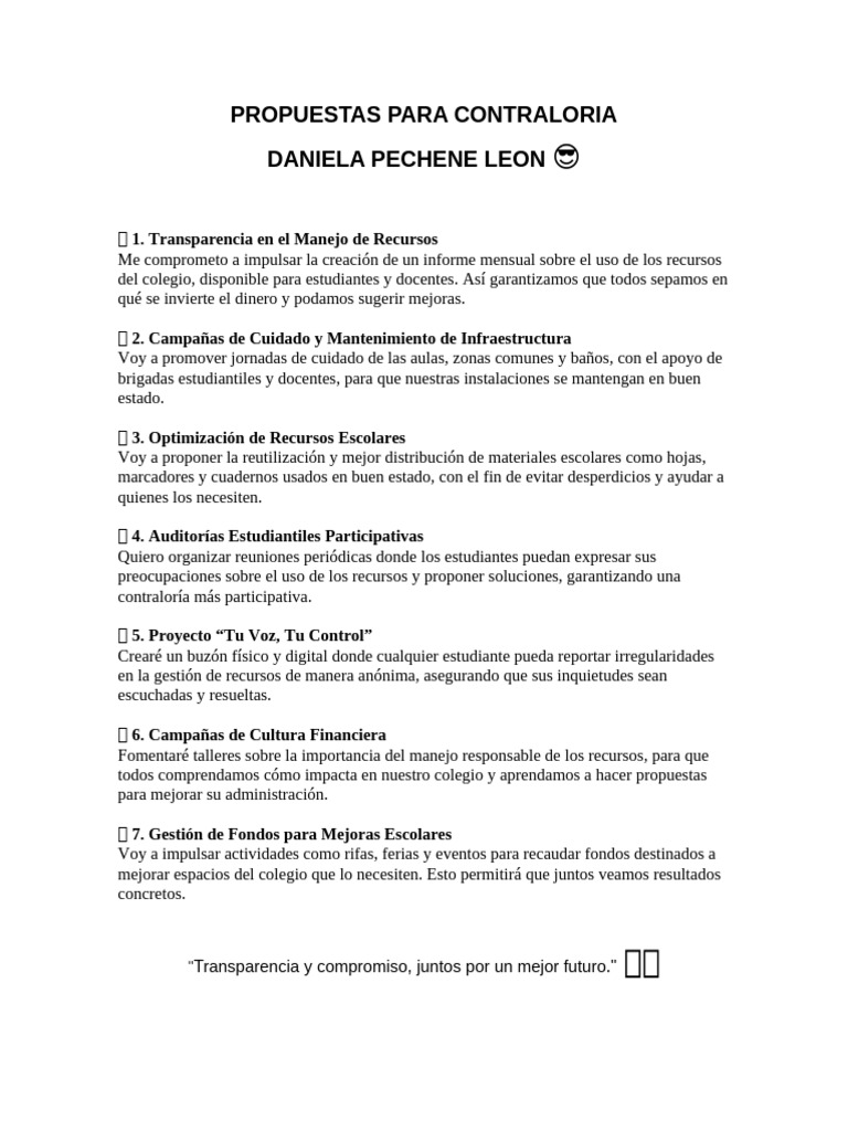 Propuestas de Contraloría Escolar | PDF