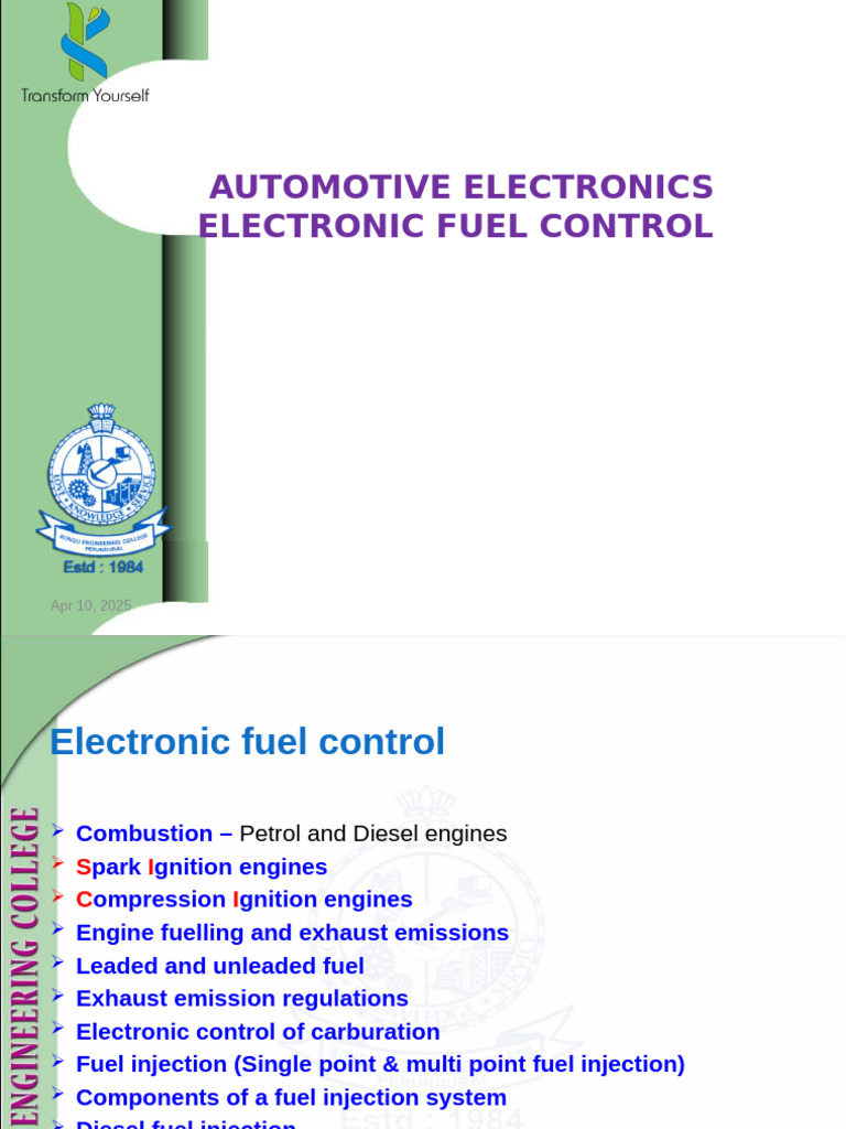 Electronic Fuel Control in Engines | PDF | Diesel Engine | Combustion